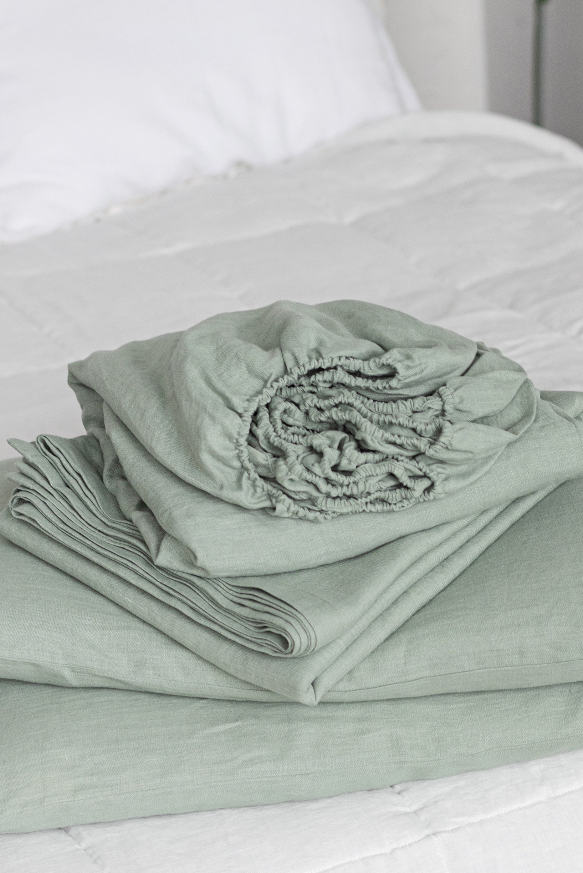 Sage Linen Fitted Sheet | SAND SNOW LINEN – Sand Snow Linen