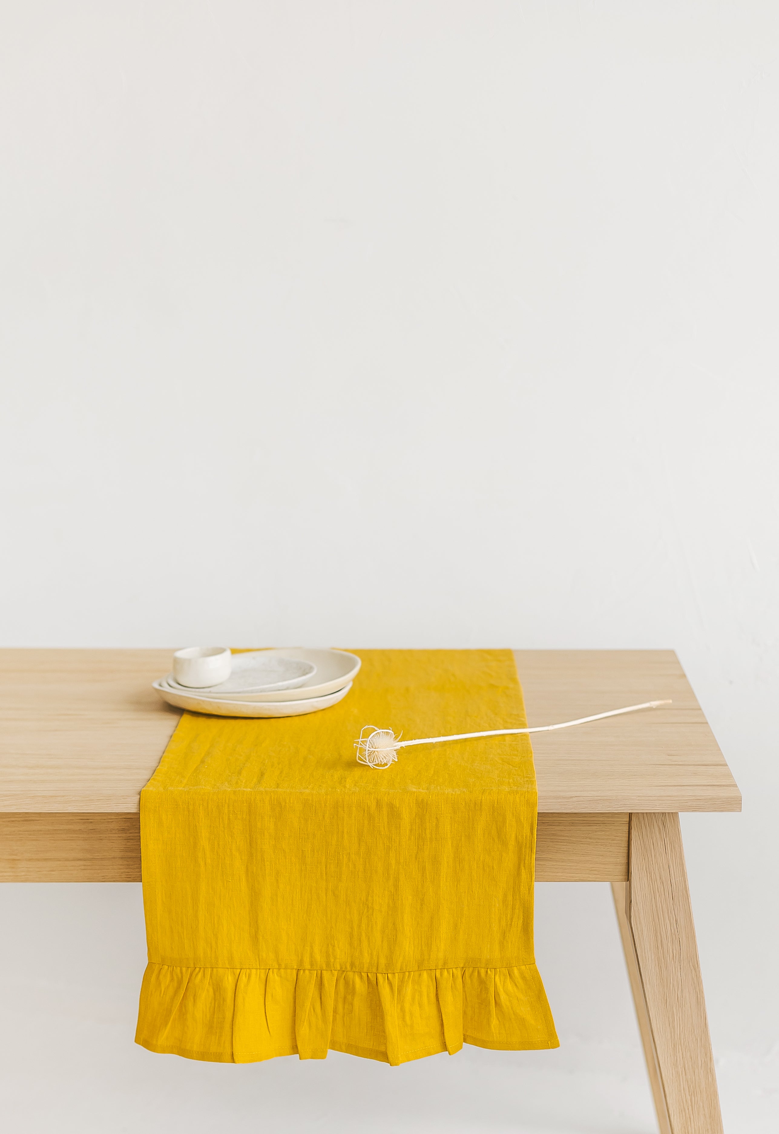 Yellow Linen Table Runner With Ruffle | SAND SNOW LINEN – Sand Snow Linen