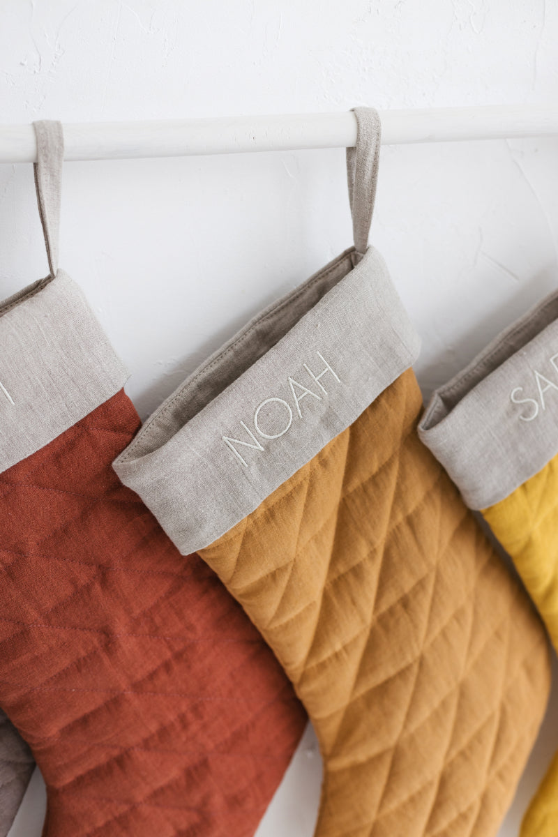 Personalized Linen Christmas Stocking | SAND SNOW LINEN – Sand Snow Linen