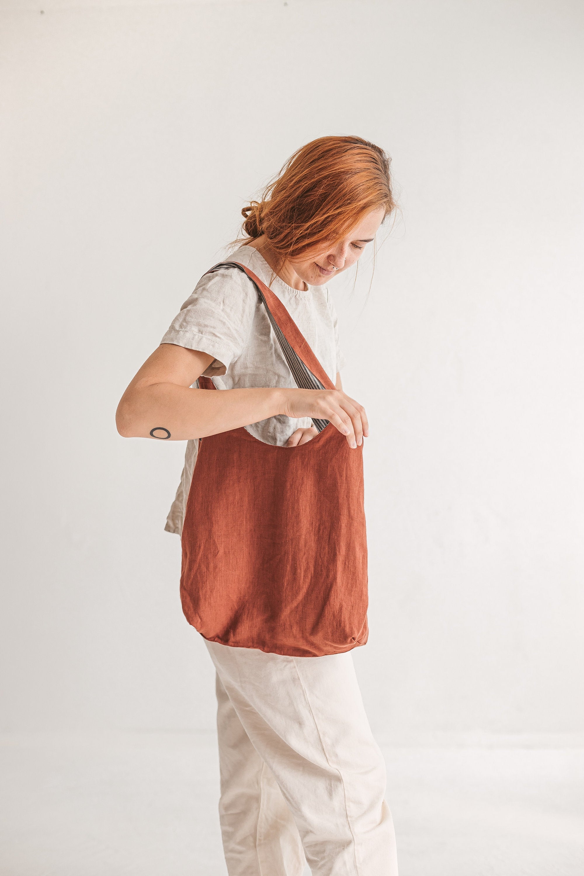 Rusty Reversible Linen Tote Bag – Sand Snow Linen