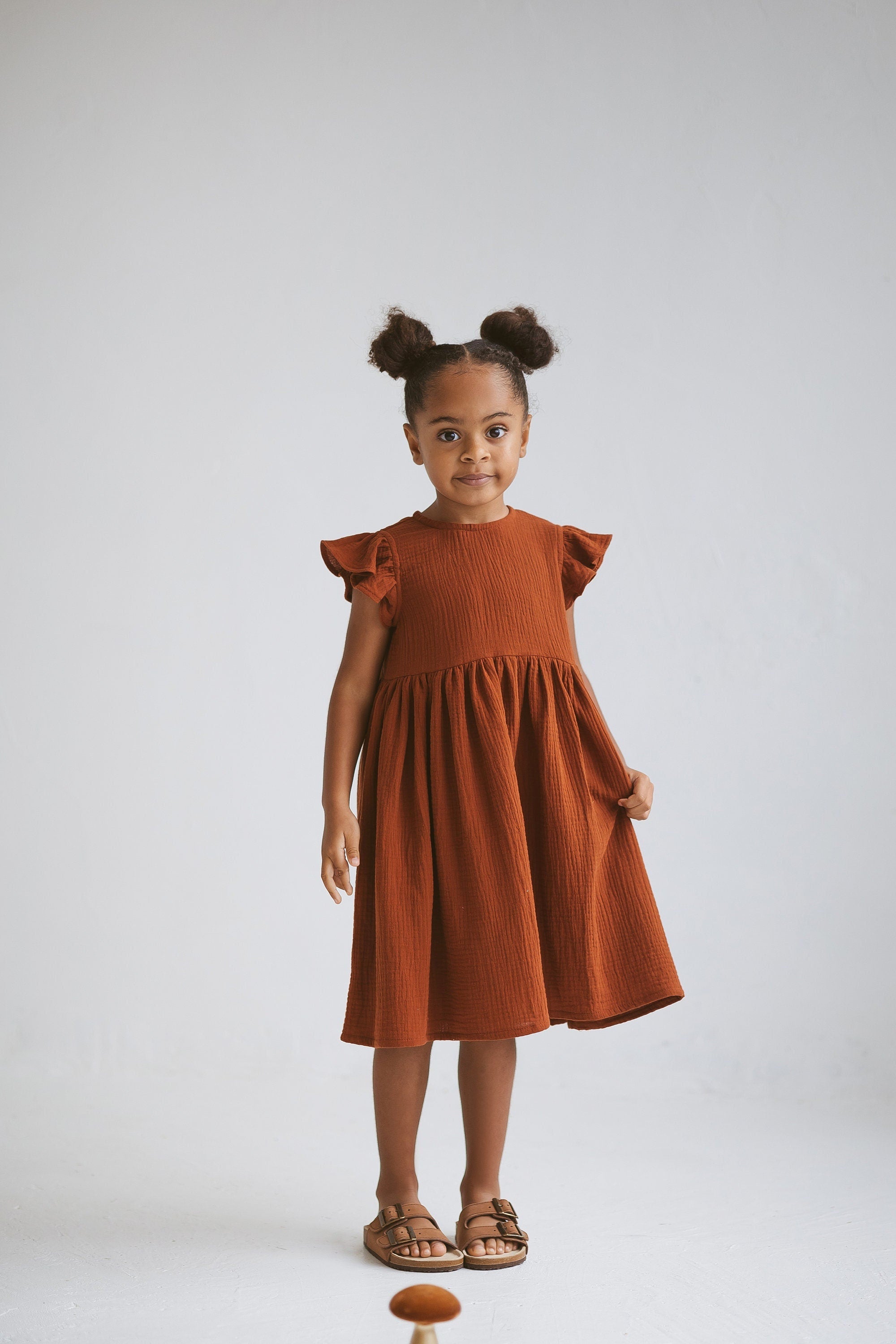 Terracotta Muslin Girls Dress – Sand Snow Linen