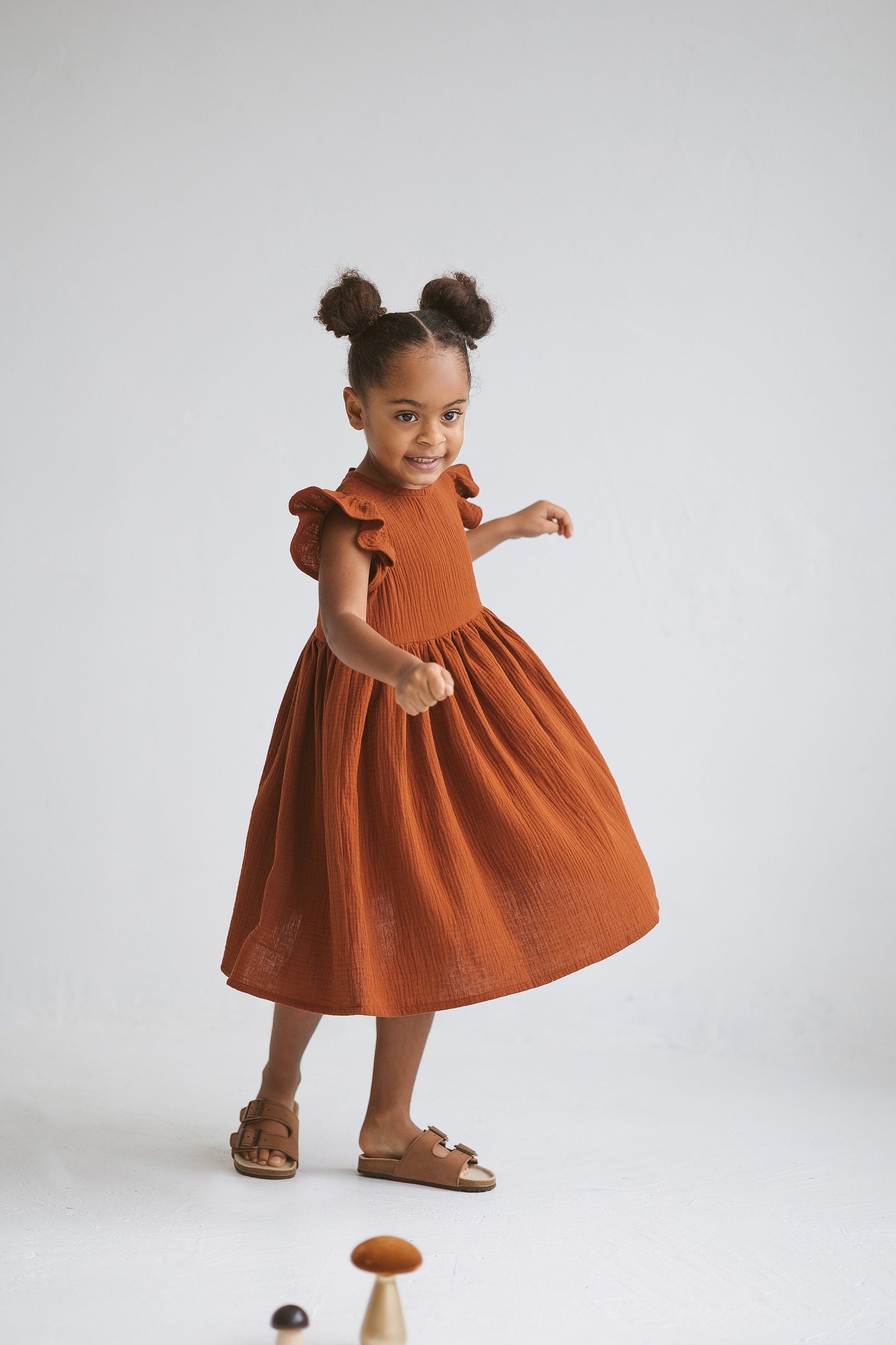 Terracotta Muslin Girls Dress – Sand Snow Linen