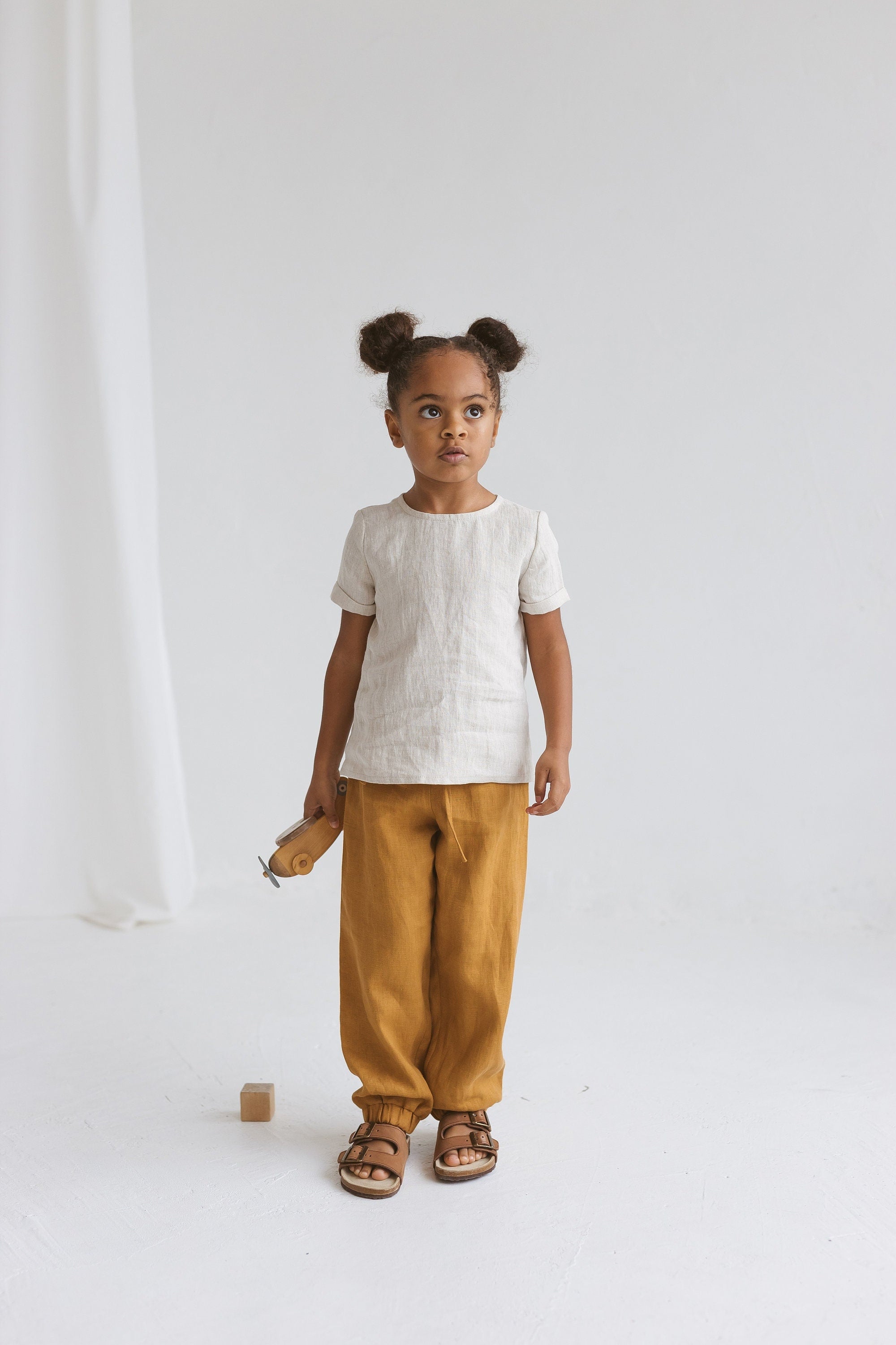 Natural light Linen Girls Top – Sand Snow Linen