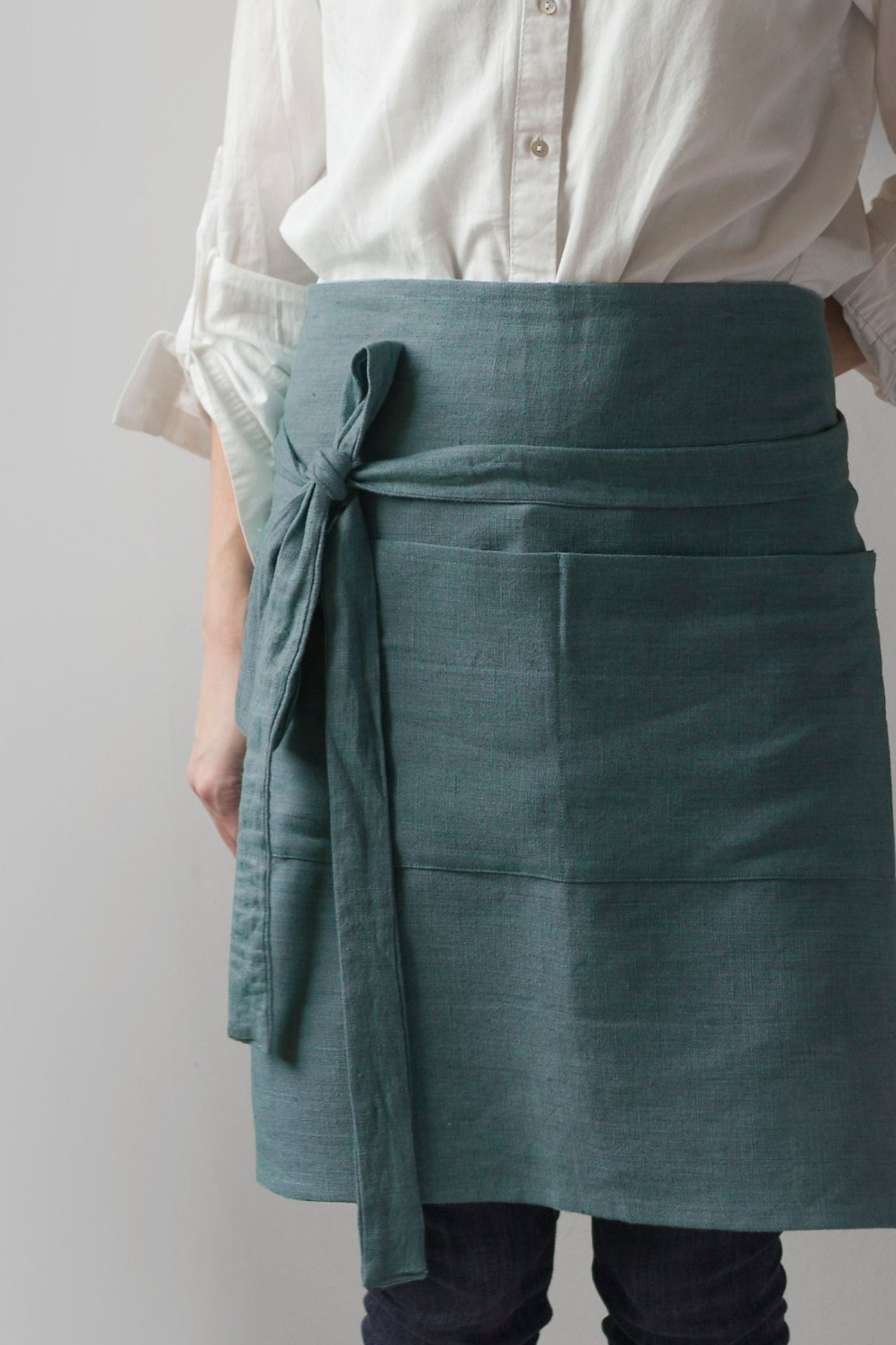 Grey Linen Half Apron – Sand Snow Linen