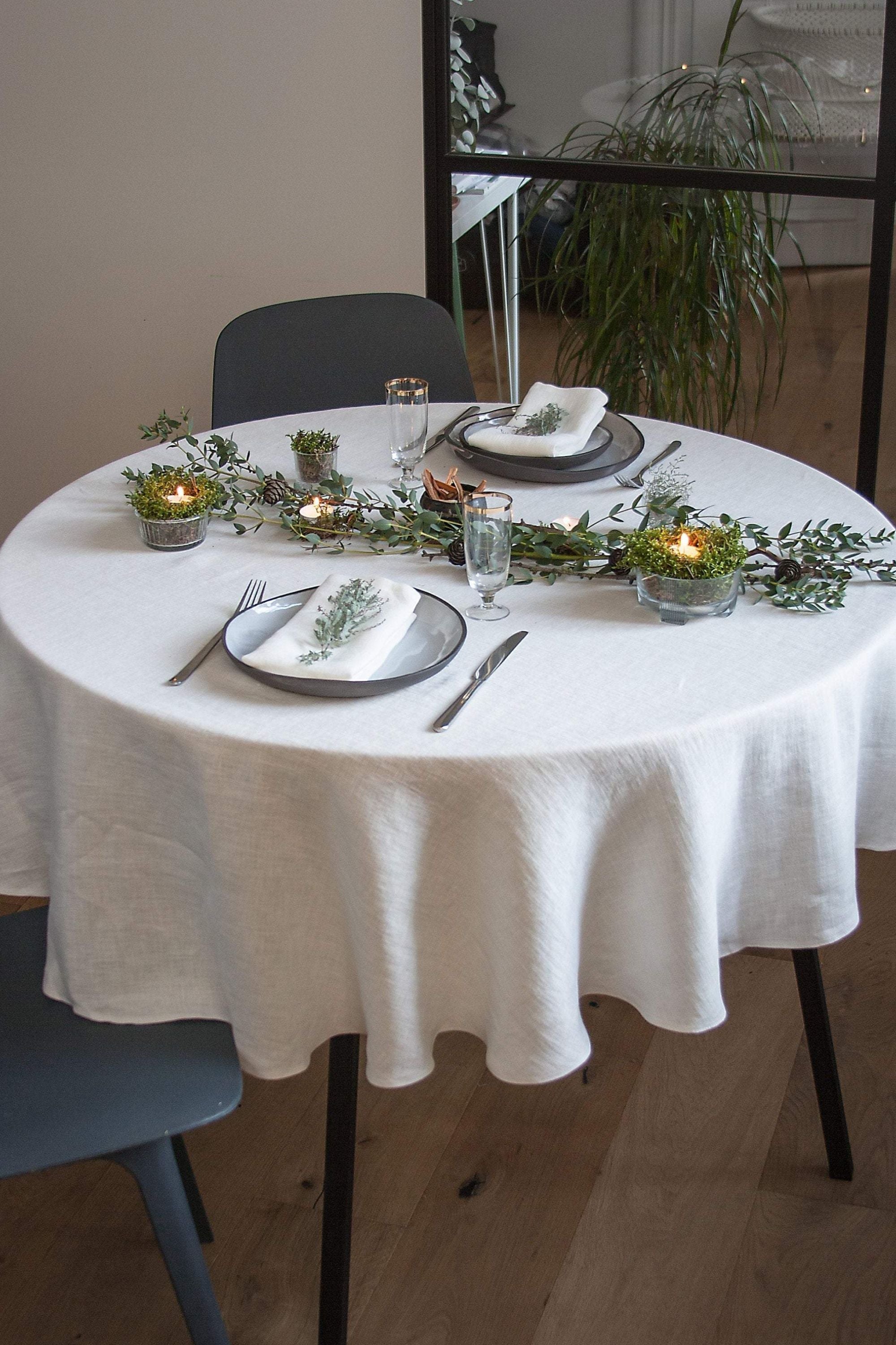 Large round linen tablecloth – Sand Snow Linen